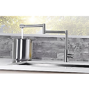 Heouty Modern Single Handle 2 Joints Free Rotating SUS304 Stainless Steel Pot Filler Faucet, Brushed Nickel Deck Mounted Kitchen Sink Faucet