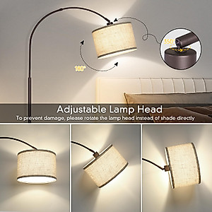 Floor Lamp for Living Room, Arc Floor Lamp with Adjustable Head, Modern Arched Floor Lamp with On/Off Pedal Switch, Over Couch Tall Standing Hanging Light for Reading, Bedroom, Office (Brown)