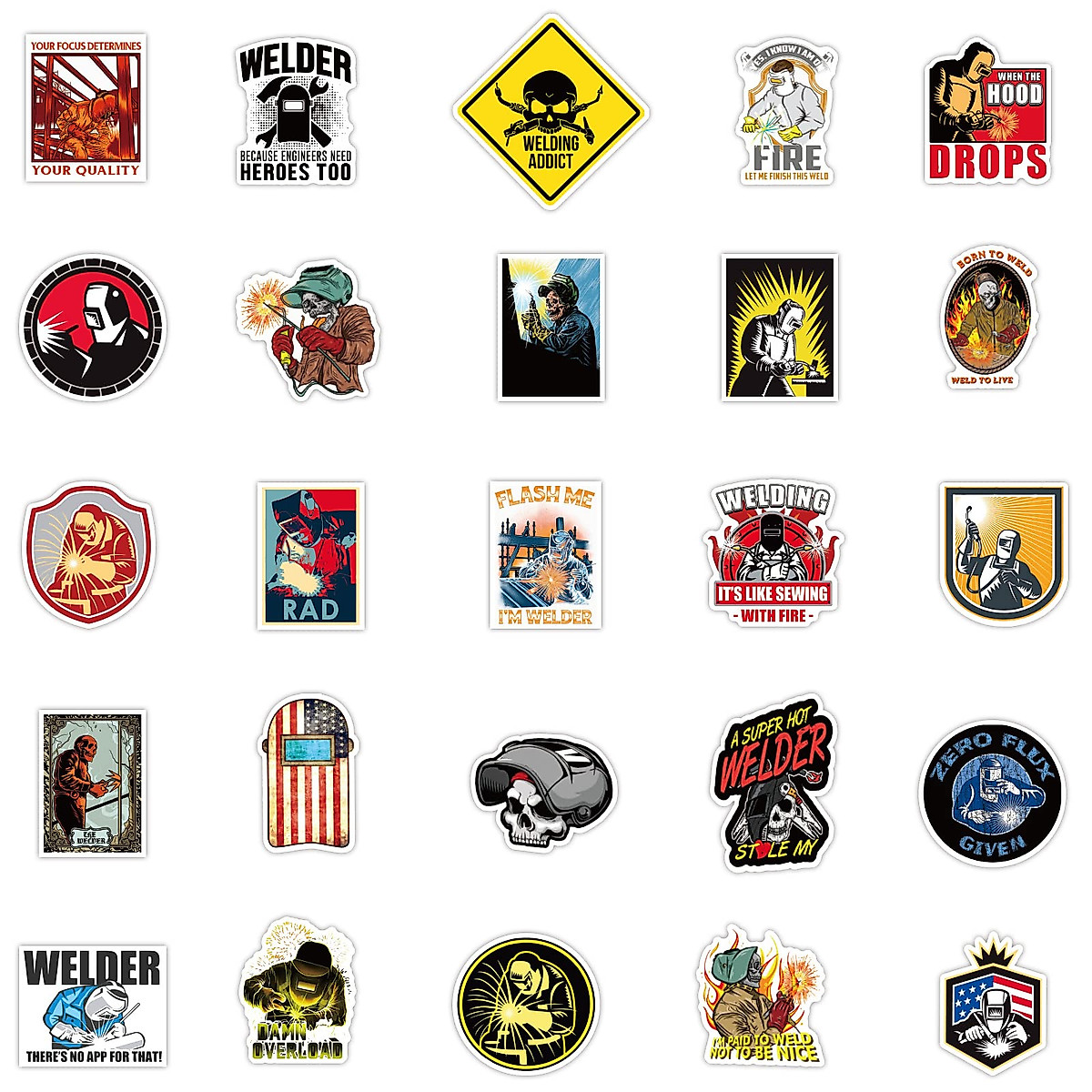 WAIO Welder Stickers 52PCS Funny Hard Hat Worker Welding Decals Pack for Water Bottle Helmet Tool Box Skateboard Decors