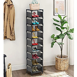 barsone 10 Tier Shoe Rack, Shoe Organizer Storage Shelf Stand Tower Stackable Shoe Rack, Space Saving Shoe Shelves for Closet Entryway Hallway Apartment Garage(Black)