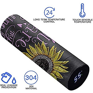 GCOCL Stainless Steel Water Bottle with Temperature Display Thermo Flask 17oz(Sunflower), 9