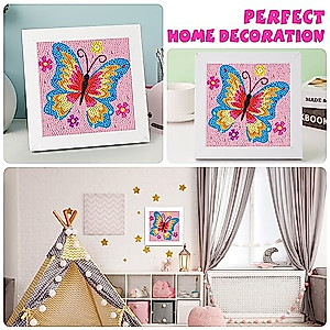 QEUOYSS Diamond Painting Kit for Kids with Wooden Frame Art and Crafts for Kids Ages 6-8 -10-12 Easy to DIY Diamond Art for Kids and Adult Beginners Home Wall Decoration (Butterfly)
