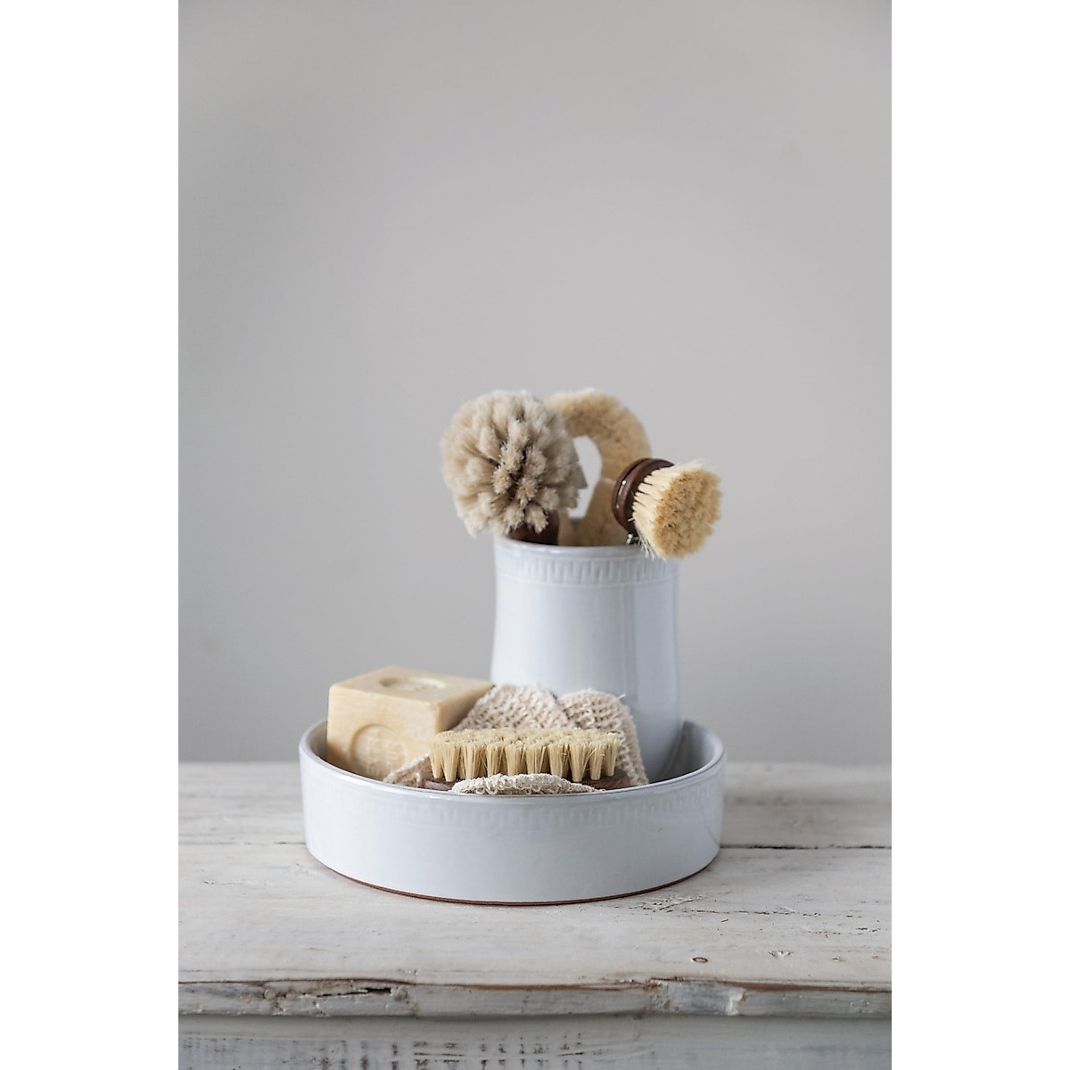 Creative Co-Op Beech Wood Dish Brush w Leather Strap, Dark Brown