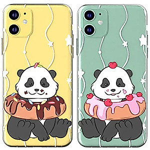 Toik Matching Couple Cases for Apple iPhone 11 Pro Xs Max Xr 10 X 8 Plus 7 6s 5s SE Kawaii Print Panda Silicone BFFs Animals Doughnut Gift Best Friend Sweet Relationship Girlfriend Cute