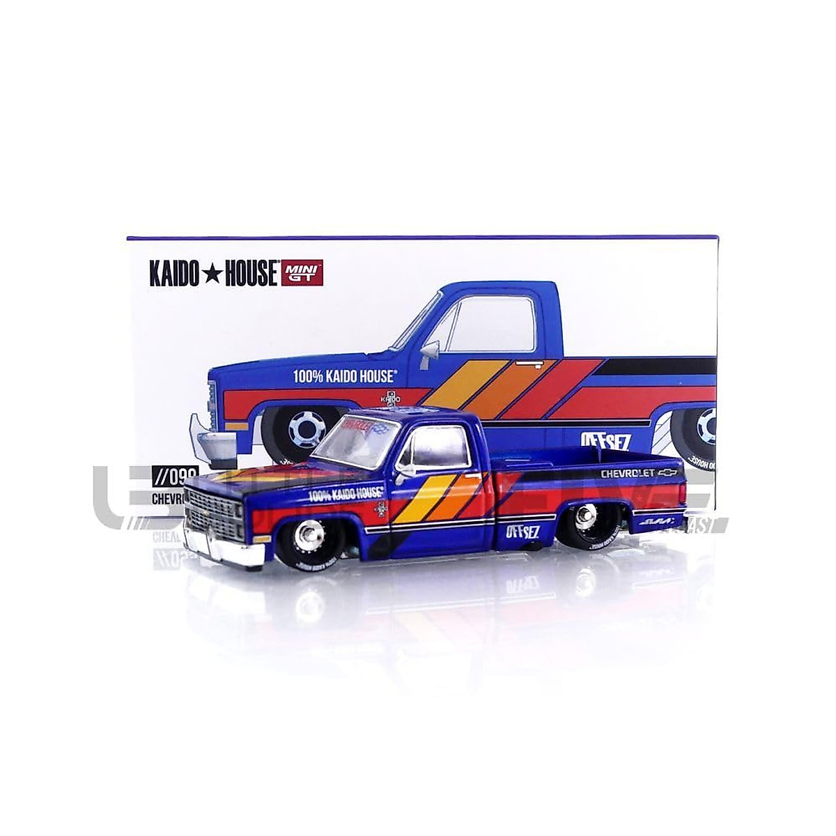 True Scale Miniatures Model Car Compatible with Chevrolet Silverado Kaido Works V2 Limited Edition 1/64 Diecast Model Car Kaido House KHMG099, Blue