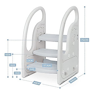 Toddler 3 Step Stool Onasti Kids Standing Tower for Toddlers Plastic Learning Helper Stool for Kitchen Counter Bathroom Sink Toilet Potty Training with Handles and Non-Slip Pads-Grey White