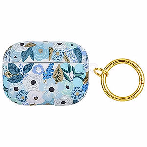 Rifle Paper Co. AirPods 3rd Generation Case with Keychain [Wireless Charging Compatible] [Visible LED] Protective Case for AirPods 3 with Floral Design, Anti Scratch, Shockproof - Garden Party Blue