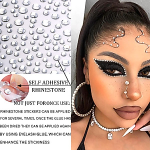1250 Pcs Self Adhesive Rhinestones for Makeup Eyes 15 Colors Rainbow Rhinestones Face Jewels Face Gems Stick on, DIY Nail Makeup 3mm 4mm 5mm 6mm Rave Festival Accessories Costume for Women