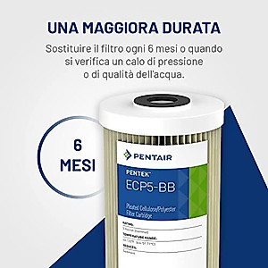 Pentair Pentek ECP5-BB Big Blue Sediment Water Filter, 10-Inch, Whole House Heavy Duty Pleated Cellulose Polyester Replacement Cartridge, 10" x 4.5", White End-Cap, 5 Micron, Pack of 8