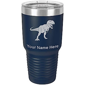 LaserGram 30oz Vacuum Insulated Tumbler Mug, Tyrannosaurus Rex Dinosaur, Personalized Engraving Included (Navy Blue)