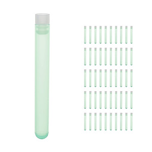 ULAB Plastic Test Tubes with Flange Stoppers, 50pcs of Dia.16x125mm Macaroon Party Tubes Shot Glasses, Green Color, 50pcs PE Flange Stoppers, Dia.16mm, Nature Color, UTT1017