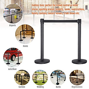 Yaheetech 8-Pack Retractable Belt Stanchion Set with 6.5FT Black Retractable Belt Crowd Control Barriers Queue Barriers Security Pole Posts