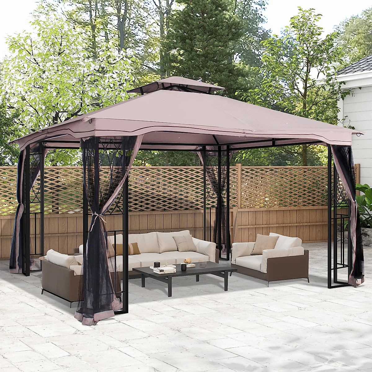 GARTOO 11'x13' Outdoor Patio Gazebo - Porch Gazebo with Polyester Roof & Breathable Netting, Best for Garden, Lawn, Backyard Deck (Taupe)