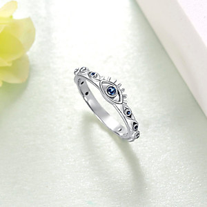 SCZKLAQ Evil Eye Ring for Women 925 Sterling Silver Blue Evil Eye Rings Blue Eyes Lucky Spiritual Protection Jewelry Gift for Women (8)