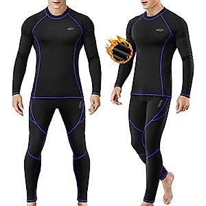 MOBIUSPHY Thermal Underwear for Men Long Johns Set with Fleece Lined Base Layer Top Bottom L Black