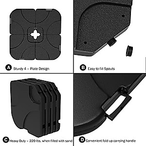 Pure Garden HW1500212 4-Piece (Black) Patio Weight Set-4-Piece Fillable Base-220-Pound Plate Sand for Cantilever and Offset Outdoor Umbrellas