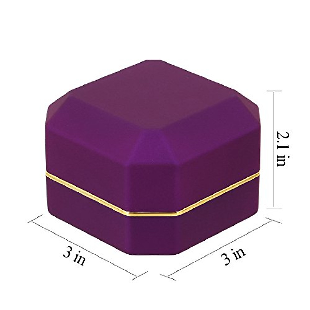 Multifit Square Shape Velvet Proposal Engagement Ring Box Case LED Light Jewelry Coin Gift Box(Purple)