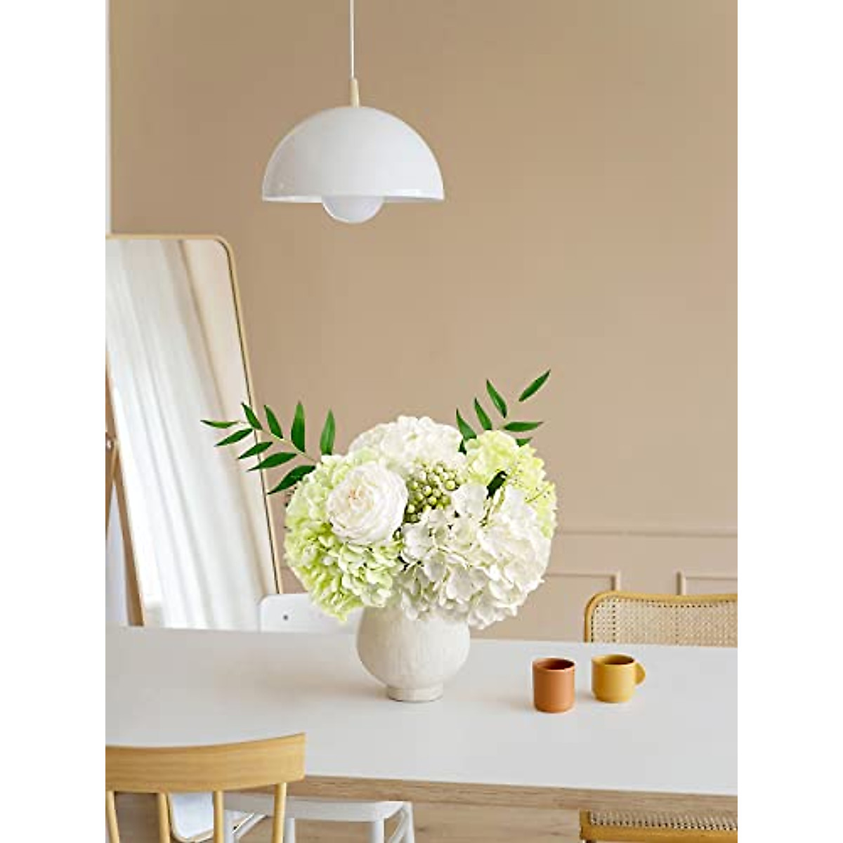 YalzoneMet 3PCS White Hydrangea Artificial Flowers,21inchs Real Touch Faux Hydrangea Flowers for Decoration,Wedding Centerpieces Fake Flowers for Tables Bride Bridesmaid Bouquet Party Home Garden