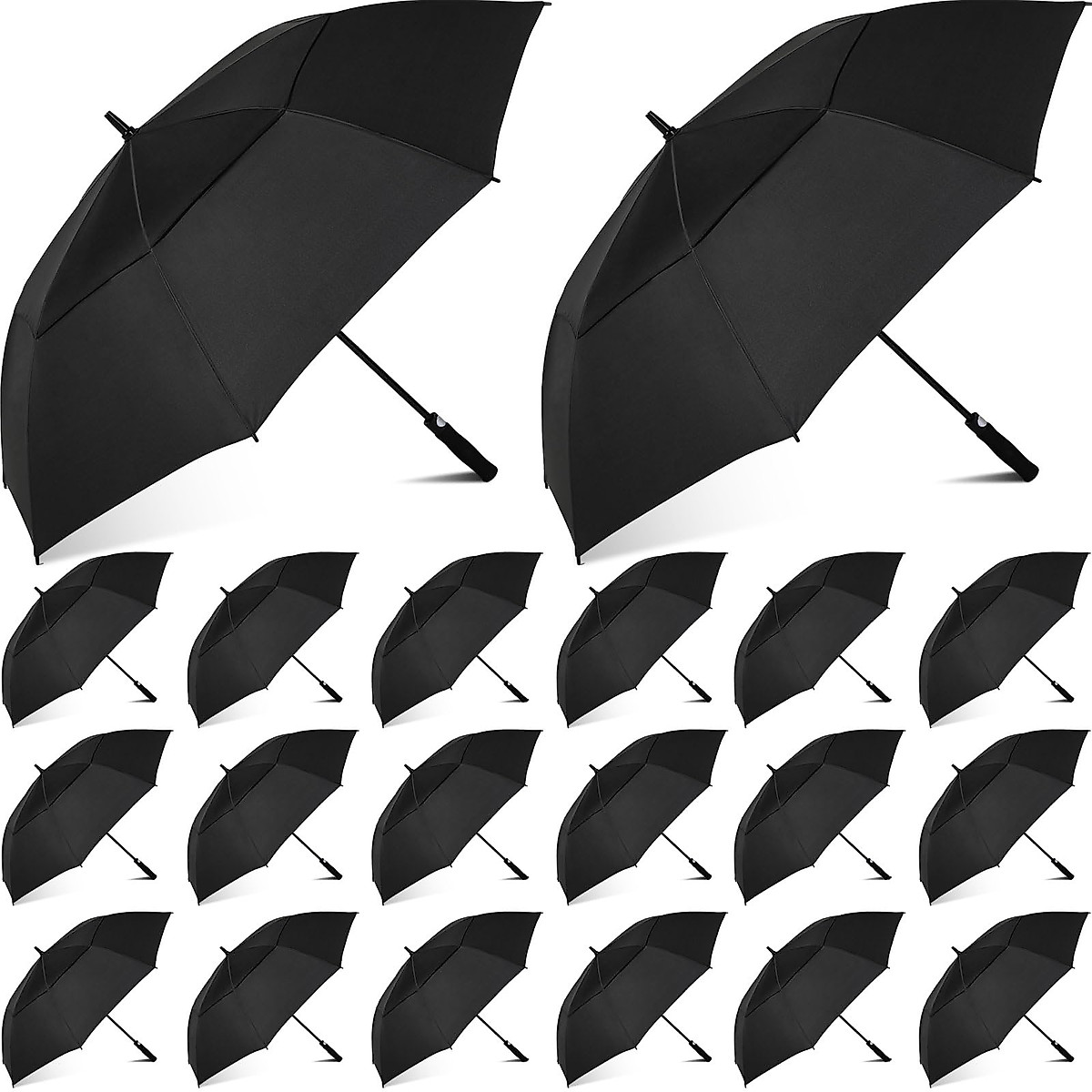 Jexine 20 Pieces Golf Umbrella Bulk 62 Inch Automatic Open Golf Umbrella Extra Large Oversize Double Canopy Vented Windproof Waterproof Stick Umbrellas UV Protection Umbrellas for Men and Women