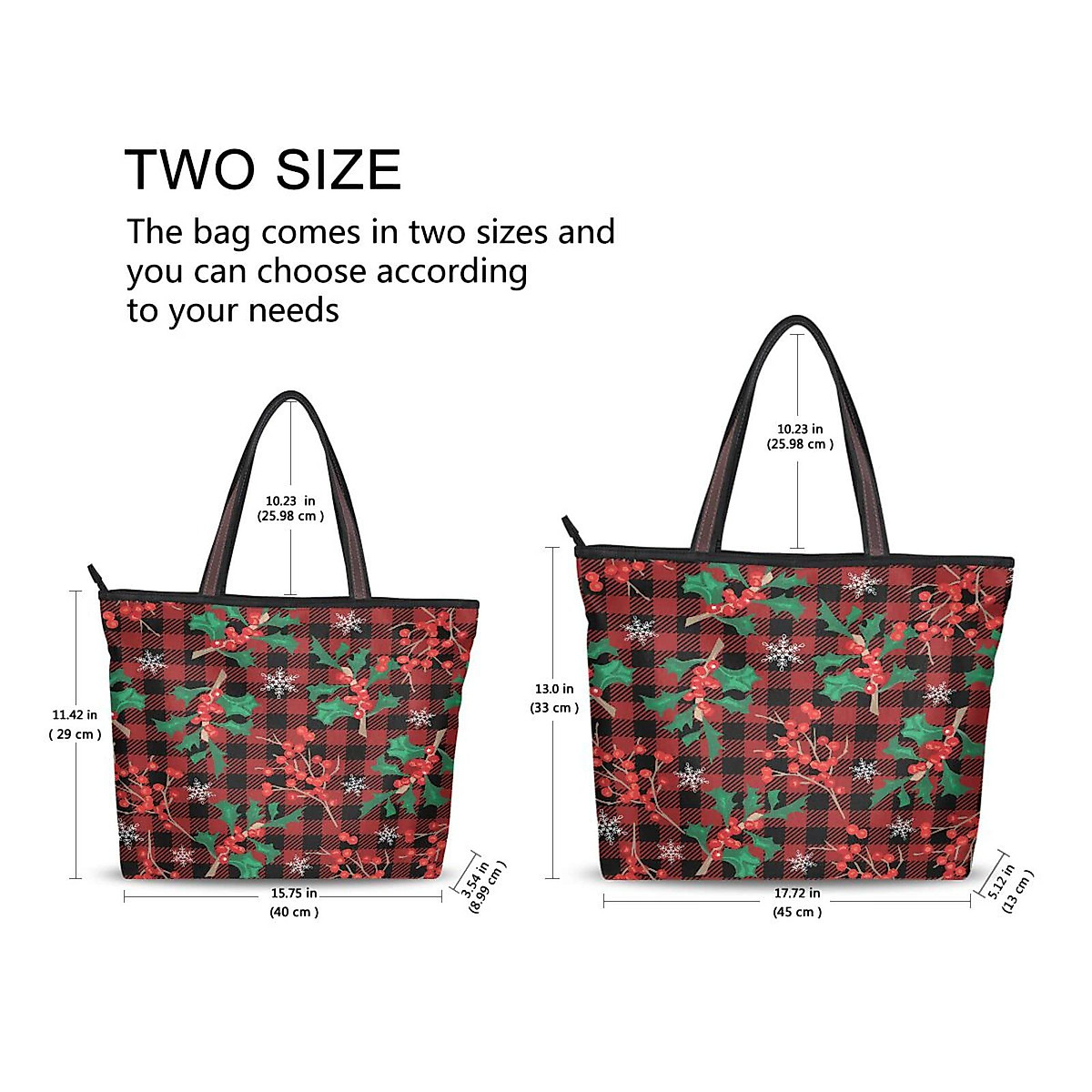 JSTEL Christmas Tote Purse with Pockets and Compartments,Christmas Holly Leaves Berries Tote Bag Zippered Xmas Handbag