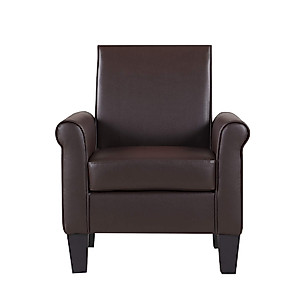 Lohoms Modern Faux Leather Accent Chair Upholstered Living Room Arm Chairs Comfy Single Sofa Chair Espresso