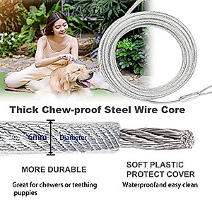 Darkyazi Dog Stake Tie Out Cable and Reflective Stake 16 ft Outdoor, Yard and Camping, for Medium to Large Dogs Up to 125 lbs (16ft Cable, 18" Stake, Silver)