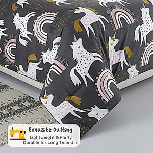 HollyHOME 3 Piece Full Size Bedding Comforter Sets for Teens and Girls, Pink Unicorn and Rainbow Bedding Set, 76”x 86”