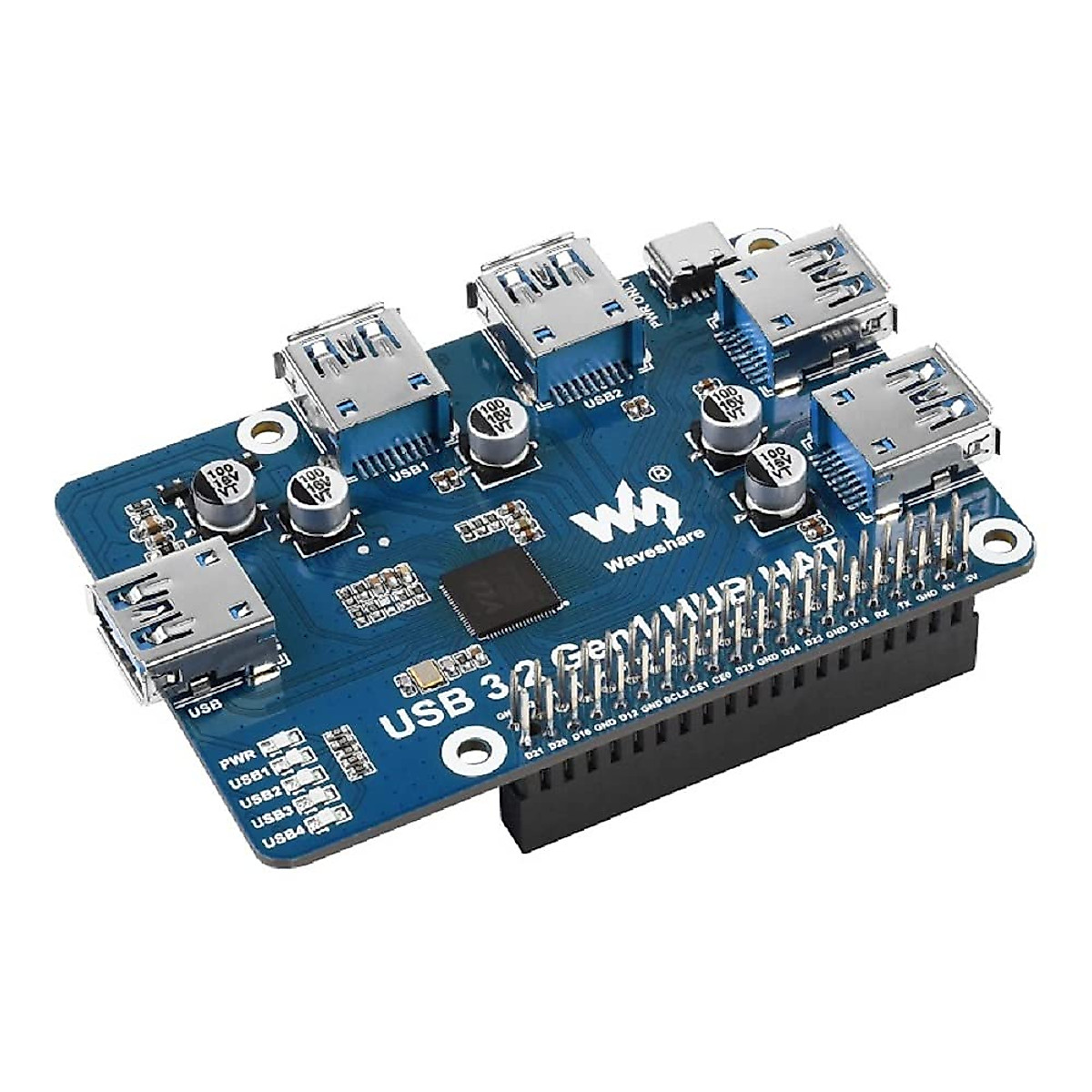 USB 3.2 Gen 1 HUB HAT for Raspberry Pi,4X USB 3.2 Gen1 Ports,4X USB 3.2 Gen1 Ports,Compatible with USB 3.0 / 2.0 /1.1,Driver-Free