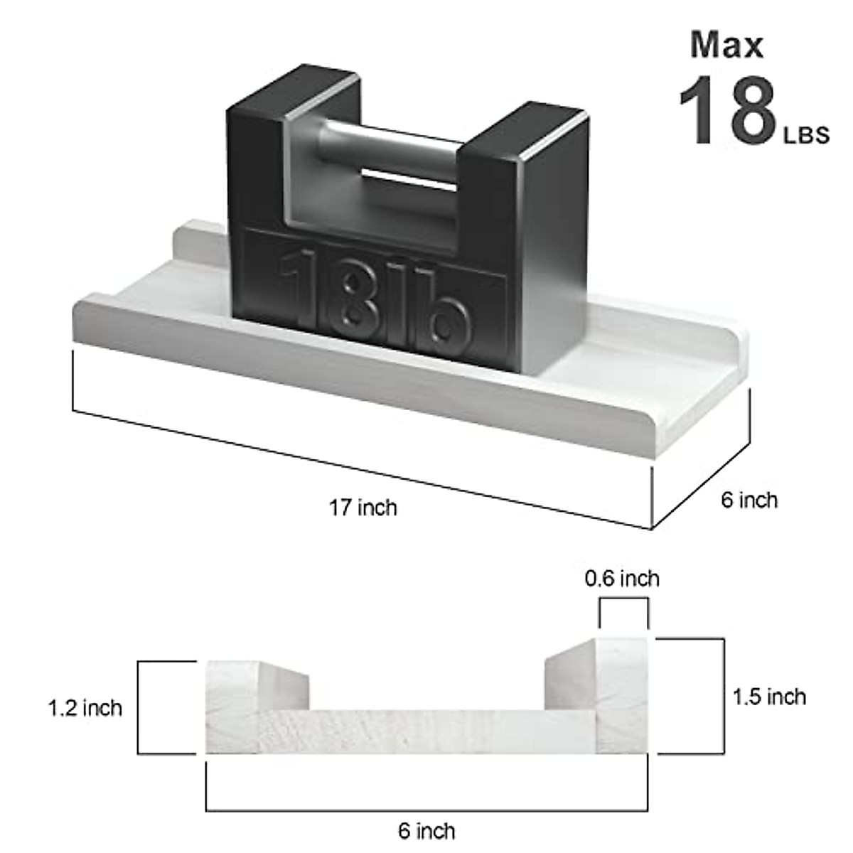 Love-KANKEI Floating Shelves Wall Mounted Set of 2, 17 Inch Rustic Wood Wall Shelves for Storage, Bedroom Living Room Bathroom Kitchen Office and More White