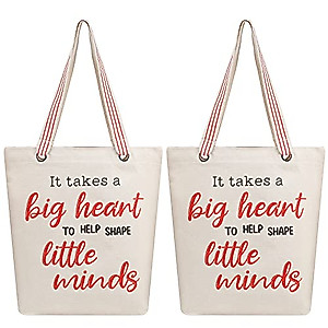 Oudain 2 Pieces Teacher Tote Bag for Women Christmas Teacher Appreciation Gift Teacher Gift Bag Canvas Teacher Bag for School Christmas Daycare, 16 x 14.8 Inch