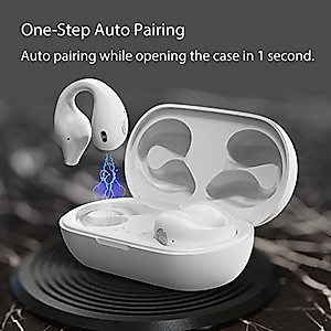 Fvkzv Open Ear Headphones,Wireless Bluetooth Earbuds,Sport Earbuds,Bluetooth 5.2 Clip-on Earphones,32 Hours Playtime with Case, Workout Headphones (Pure White, LED Display)