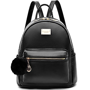 I IHAYNER Women Fashion Backpack Cute Leather Backpack Mini Backpack Purse for Women Satchel Bags with Pompom Casual Travel Daypacks Black