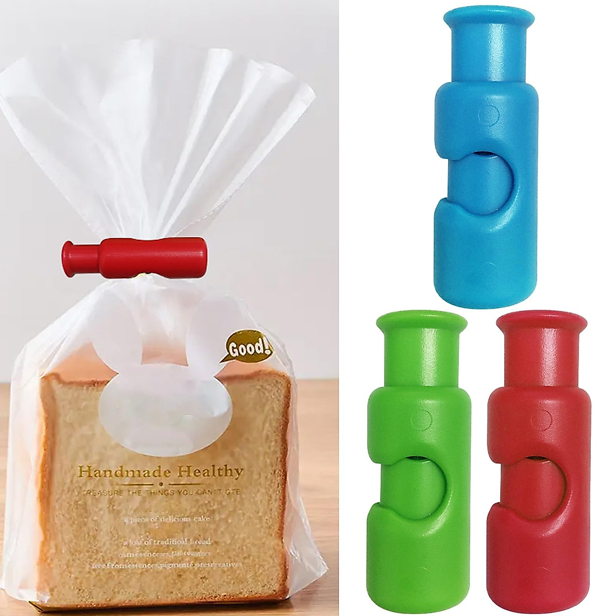 Mitoydoe Squeeze and Lock Bread Bag Clips, 1 Pack, Bread Clips Resuable, Bag Clips for Food Storage, Sturdy Bread Cilp, Heavy Plastic, Handy Bag Cinch, Easy to Use with Bread Bag Closures Red