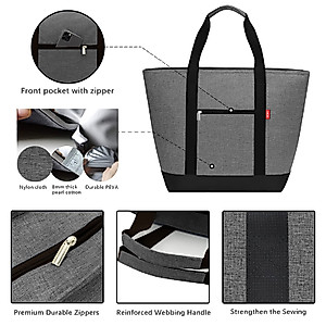 LHZK Cooler Bag, Jumbo Insulated Cooler Bag with Thermal Foam Insulation, Insulated Grocery Bags with Zippered Top, Collapsible Insulated Bag for Beach, Picnic, Travel, Food Delivery Bag (50L, Gray)