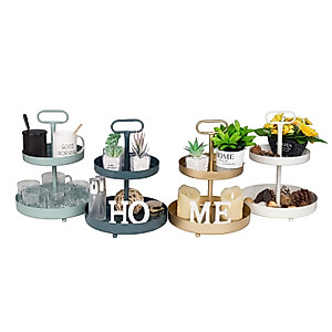 MAONAME Gold 2 Tiered Tray, Metal Two Tier Tray with Handle, Decorative Tray for Kitchen, Living Room, Bathroom, Seasonal Decor