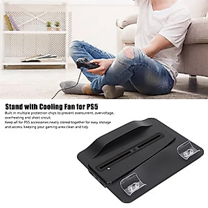 PS5 Cooling Stand, with 3 Silent Cooling Fan, 4 Different Speeds, 2 USB Hub, Built in Multiple Protection Chips, Dual Controllers Charger, PS5 Stand Horizontal