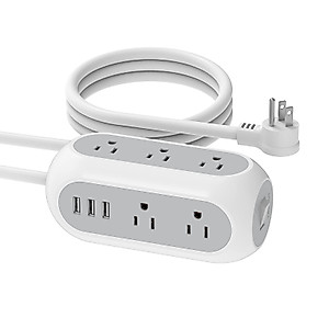 Surge Protector Power Strip with 3 USB, TESSAN Flat Plug Dorm Extension Cord with Multiple Outlets, Mountable 8 Widely Spaced Outlets, 1050J Protection, 6.5 Feet Desk Charging Station for Office