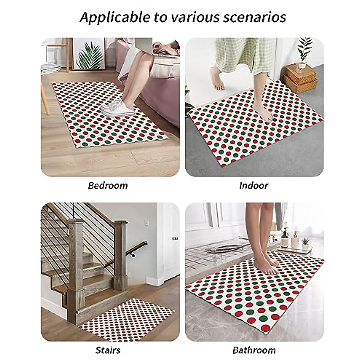 Indoor Door Mat Washable Mat 20x32 Inch - Outdoor Non-Slip Mat Absorbent Resist Dirt Doormats Christmas Green and Red Polka Dots Floor Mat for Entryway Patio Bathroom