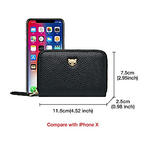 FOXLOVER Small Genuine Leather Credit Card Holders for Women, RFID Blocking Ladies Mini Card Case Women's Card Wallets with Gift Box Packing (Black)