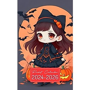 Pocket Calendar 2024-2026: Two-Year Monthly Planner for Purse , 36 Months from January 2024 to December 2026 | Cute girl illustration | Halloween season