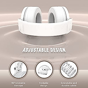 Nasuque Over-Ear Headphones, Foldable Headsets with Stereo Sound, Powerful Bass Headphones with Protein Memory Foam Ear Pads, 50mm Neodymium Drivers for Electric Drum Piano Guitar AMP (Silver)