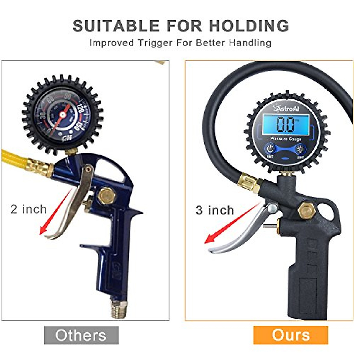 AstroAI Digital Tire Pressure Gauge with Inflator, 250 PSI Air Chuck and Compressor Accessories Heavy Duty with Quick Connect Coupler, 0.1 Display Resolution, Car Accessories for SUV, Truck, RV