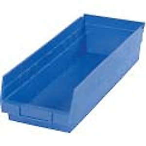 Nestable Shelf Storage Bin, Plastic, 6-5/8"W X 17-7/8" D X 4" H, Blue - Lot of 12