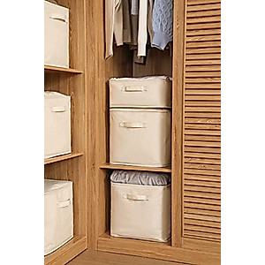 YONBEN Decorative Basket Rectangular Fabric Storage Bin Organizer Basket with Handles for Clothes Storage (13.7 x 13.7 x 6.2, Beige)