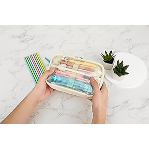 MICHTUNE Pencil Case, Large Capacity Zipper Pencil Pouch, Multi- Slot Pen Bag, Transparent Makeup Bag, Portable Office Stationery Pencil Bag (White)