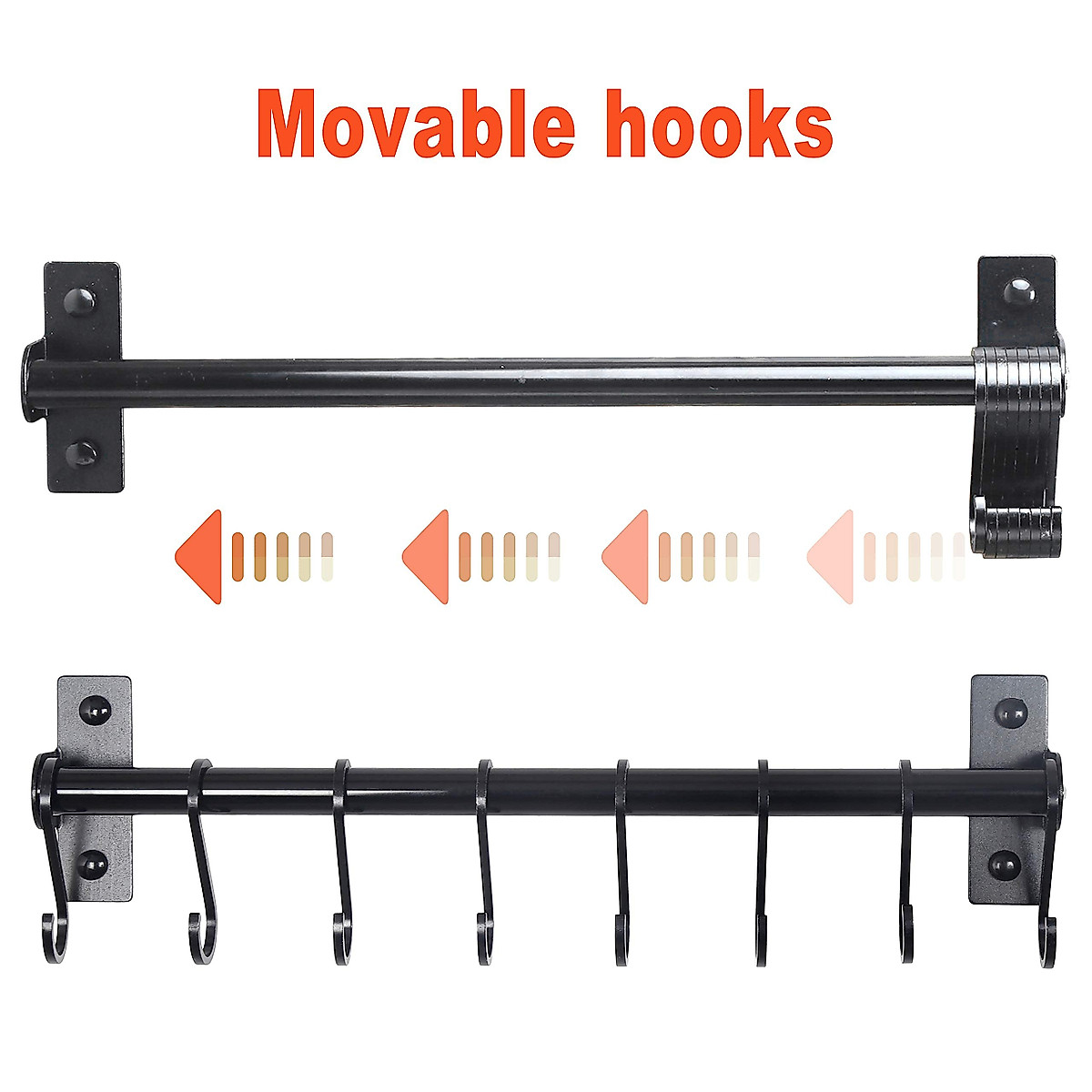 Dseap Pot Rack - Pots and Pans Hanging Rack Rail with 8 Hooks, Pot Hangers for Kitchen, Wall Mounted, Black