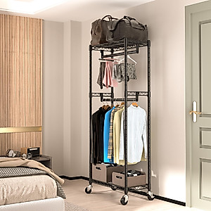 Soywey Heavy Duty Wire Garment Rack, 31.5" L x 15.6" W x 78.6" H Clothing Rack Clothes Rack for Hanging Clothes Metal Free Standing Clothes Rack Wire Metal Clothing Rack Closet（Black）