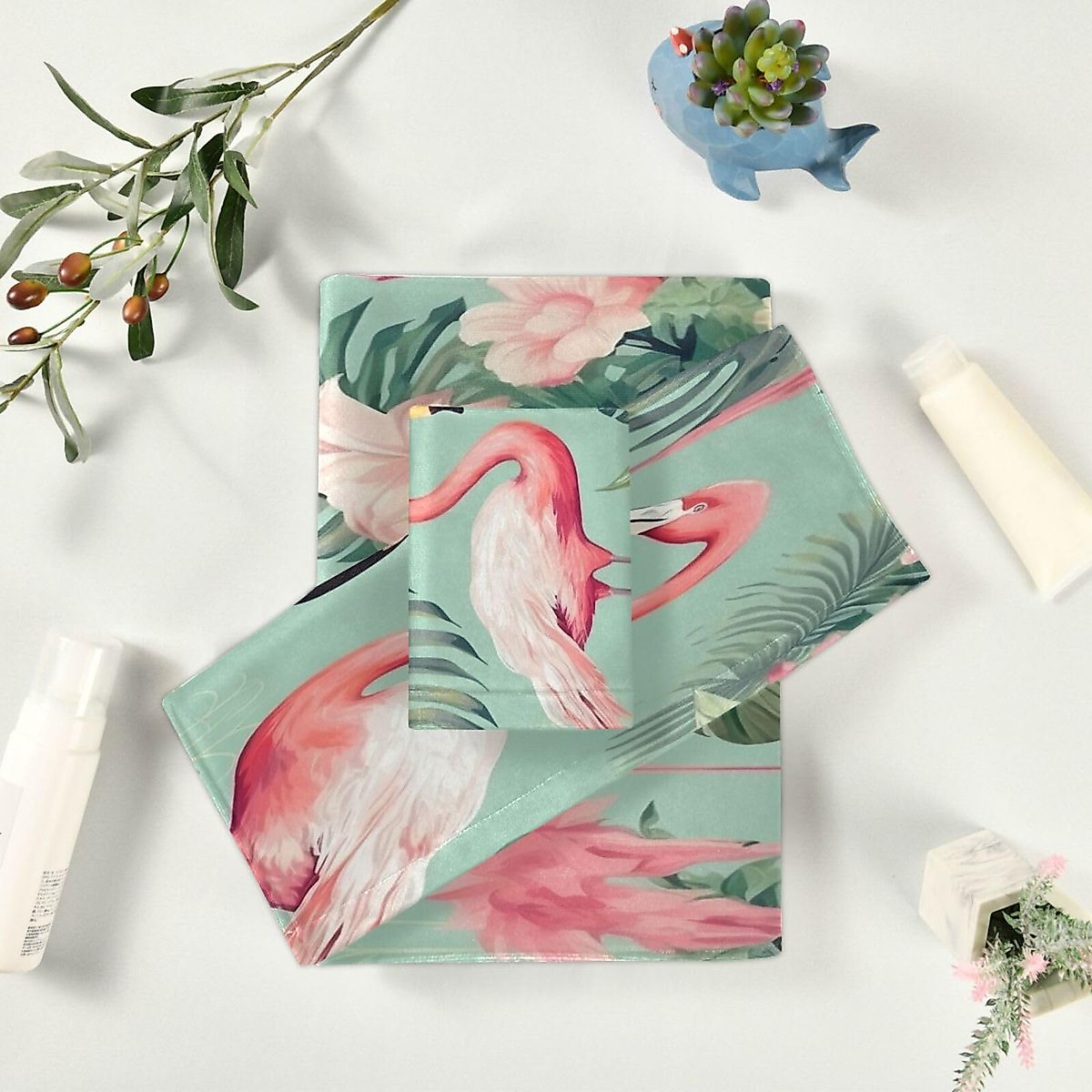 Flradish Flamingos Palm Flowers Towels 3 Pack Bath Towels for Bathroom Set Soft Cotton Highly Absorbent Lightweight & Quickdry Towel Set 1 Bath Towel,1 Hand Towel,1 Washclothe