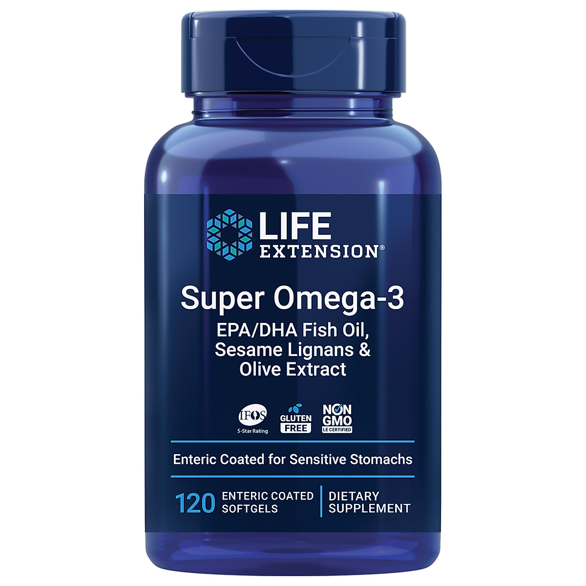 Life Extension Super Omega-3 EPA/DHA Fish Oil, Sesame Lignans & Olive Extract – Heart Health, Brain Health, Inflammation Health Support, Gluten-Free, Enteric-Coated, Non-GMO, 120 Softgels
