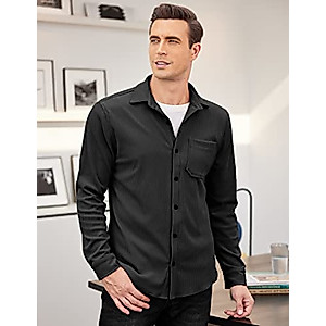 COOFANDY Men's Corduroy Casual Shirts Long Sleeve Button Down Outdoor Light Jackets Black